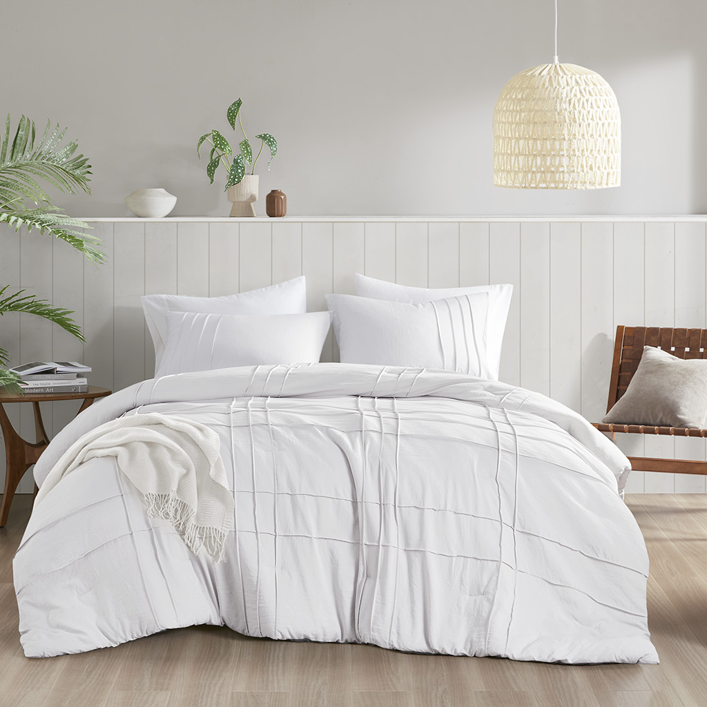 Comfort Spaces Soft Washed Pleated Comforter Set - Queen, White ...